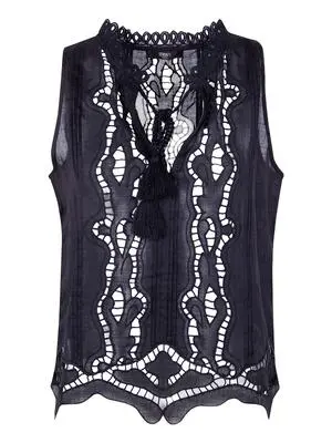 Seventy Sleeveless Openwork Ramie Top - Black