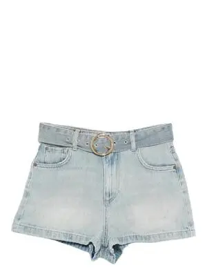 TWINSET Belted Denim Shorts - Gray