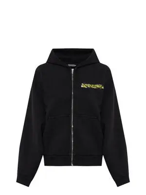 Balenciaga Spray Logo Zipped Hoodie - Black