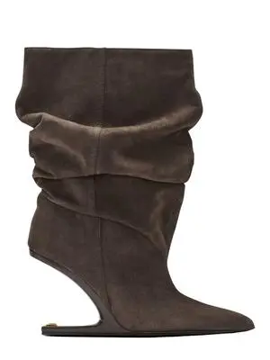 Balmain Suede Wedge Ankle Boots - Black