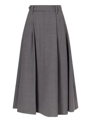Brunello Cucinelli Brunello Cucinelli Pleated Wool Blend A-Line Skirt Grey