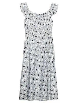 Prada Floral Print Pongé Midi Dress - Light Blue