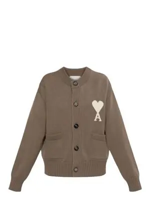 AMI Paris Ami Paris Long Sleeve Buttoned Cardigan With Patch Pockets Brown