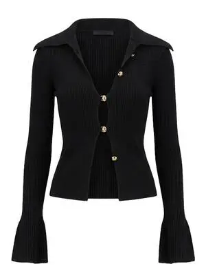 SELF-PORTRAIT Button-embellished Cardigan With Keyhole Detail - Black
