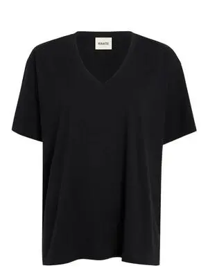 Khaite V-neck T-shirt With Short Sleeves And Straight Hem - Black