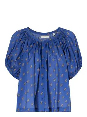 DÔEN Floral-print Puff Sleeve Blouse - Blue