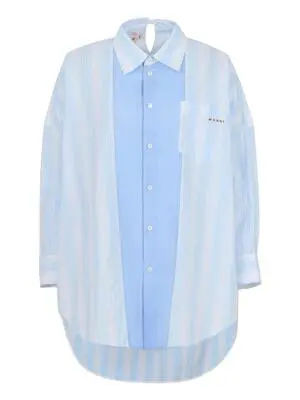 Marni Striped Curved Oversized Shirt - Blue