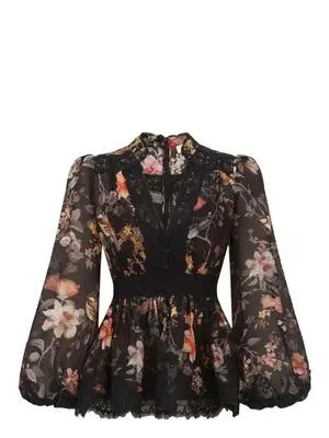 Zimmermann Carousel Lace Peplum Blouse - Black
