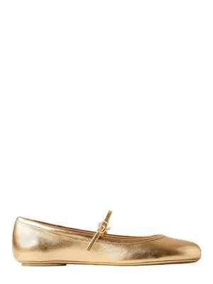GIANVITO ROSSI Metallic Leather Mary Jane Flats - Nude