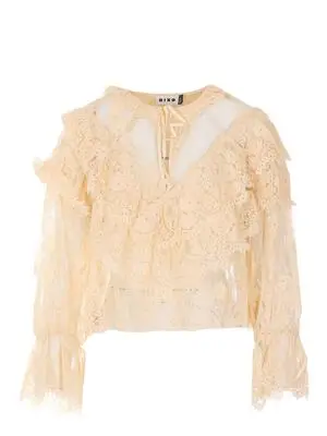 Rixo RIXO Lace Ruffled Long Sleeve Top No