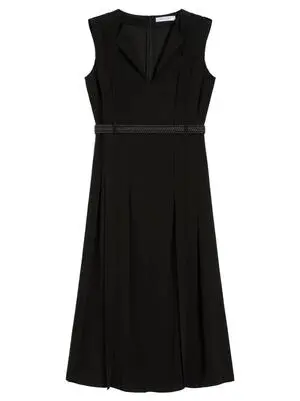 Max Mara Sleeveless V-neck Pleated Midi Dress - Black