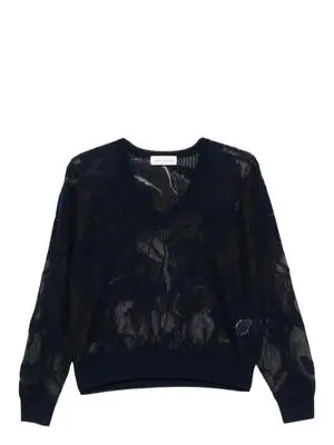 Dries Van Noten Torion Lace V-neck Sweater - Navy
