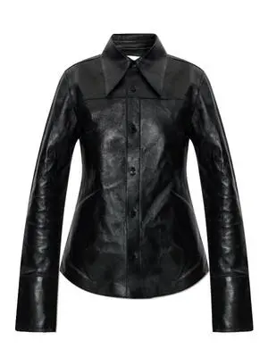 Ami Paneled Leather Shirt - Black
