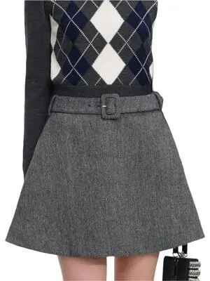SELF-PORTRAIT Belted A-line Mini Skirt - Grey