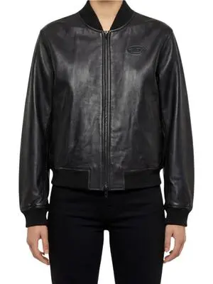 DIESEL® Long-sleeved Leather Bomber Jacket - Black