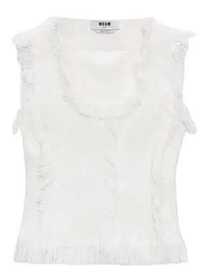 MSGM Ruffled Fringed Raw Cotton Top - White