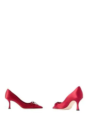 JIMMY CHOO Crystal Bow Satin Pumps - Red