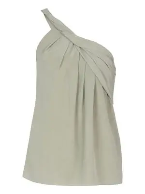 Balmain Draped One-shoulder Silk Crepe Top - Green
