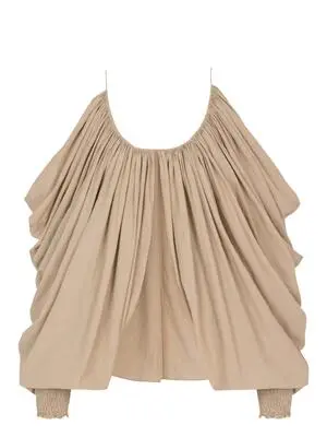 Balmain Strappy Off-the-shoulder Draped Blouse - Beige