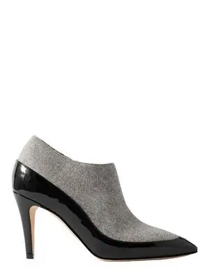 Manolo Blahnik Archepla 90 Patent-leather Trimmed Wool Point-toe Ankle Boots - Black