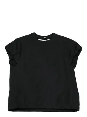 Sacai Poplin Open-back Short Sleeve Top With Drawstring Hem - Black