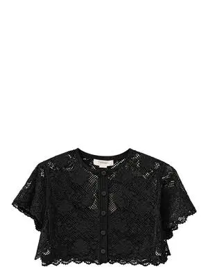 TWINSET Cropped Lace Knitted Jacket - Black