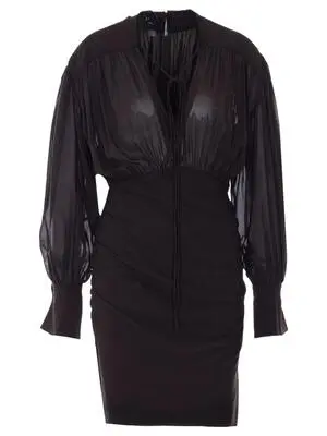 Pinko Long Sleeve V-neck Mesh Dress - Black