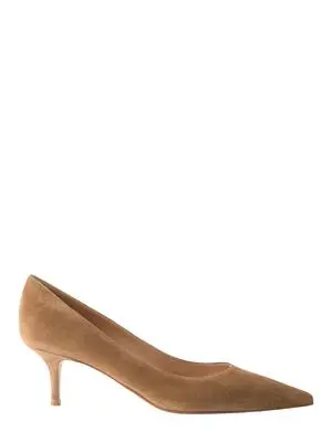 GIANVITO ROSSI Suede Pointed Toe Low Heel Pumps - Brown