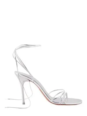 Amina Muaddi Metallic Leather Stiletto Sandals - White