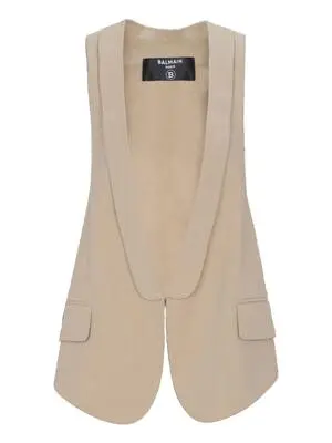 Balmain Gabardine Shawl Collar Vest - Nude