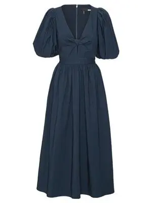 ROTATE BY BIRGER CHRISTENSEN Puff Sleeve V-neck Midi Dress - Black