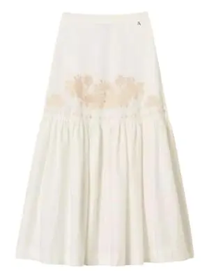 TWINSET Floral Embroidered Tiered Maxi Skirt - White