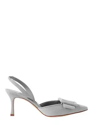 Manolo Blahnik Buckled Suede Slingback Pumps - Gray