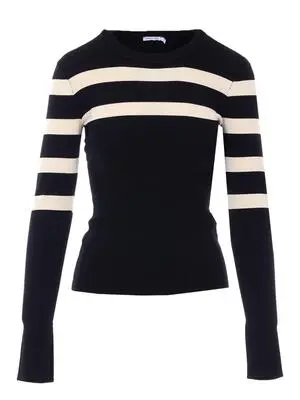 Patrizia Pepe Striped Knit Pullover With Back Cutout - Black