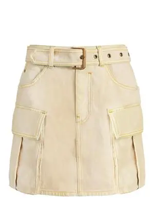 Balmain Faded Denim Belted Cargo Skirt - Nude