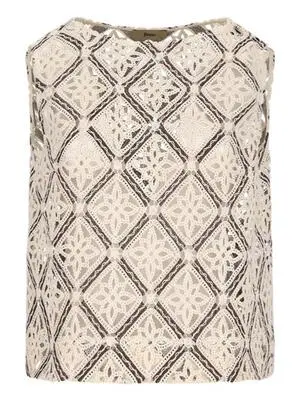 Herno Sleeveless Geometric Lace Top - Neutrals
