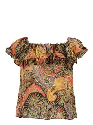 Etro Ruffled Paisley-print Short-sleeve Top - Multicolor