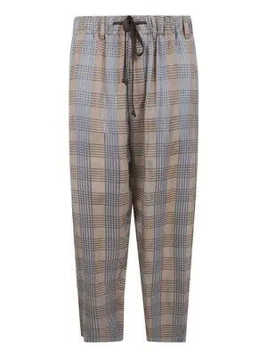 UMA WANG Plaid Drawstring Casual Pants - Blue Tan