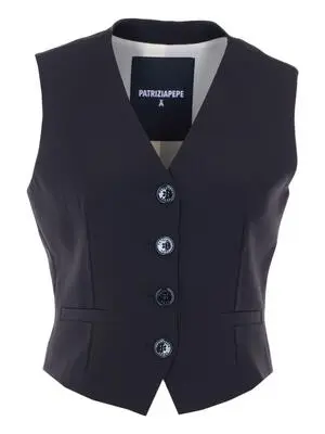 Patrizia Pepe Sleeveless V-neck Buttoned Jacket - Black