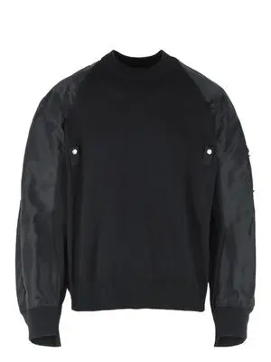 Sacai Sponge Crewneck Sweatshirt With Ribbed Cuffs And Hem - Black