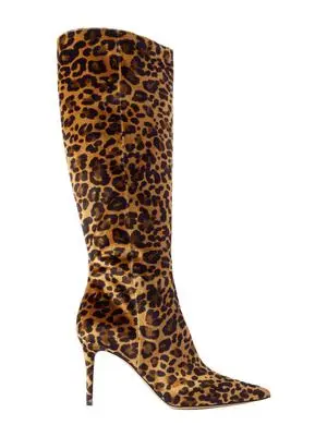 GIANVITO ROSSI Leopard Print Stiletto Boots - Brown