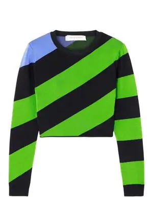 Carolina Herrera Striped Cropped Knit Sweater - Multi-color