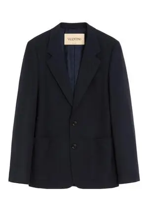 Valentino Garavani Single-breasted Natté Wool Jacket - Black
