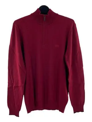 Hugo Boss Quarter Zip Logo Sweater - Red