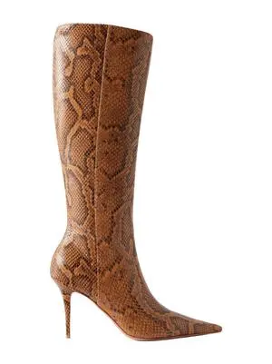 Amina Muaddi Barbara Snake-effect Knee Boots - Brown
