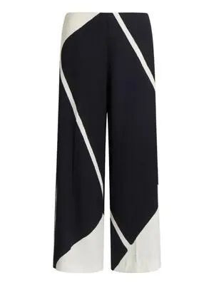 Alberta Ferretti Viscose Twill Trousers With Graphic Print - Black
