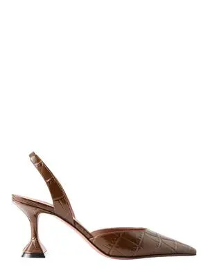 AMINA MUADDI Amina Muaddi® Croc-Effect Leather Slingback Pumps