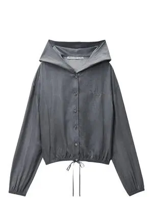 Alexander Wang Oversized Buttoned Jacket With Drawstring Hood - Thunder Ash