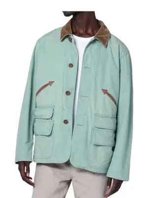 Polo Ralph Lauren Long Sleeve Jacket With Corduroy Collar And Leather Details - Green