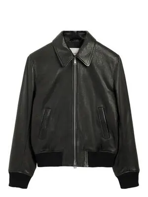 AMI Paris Zipped Leather Bomber Jacket - Black